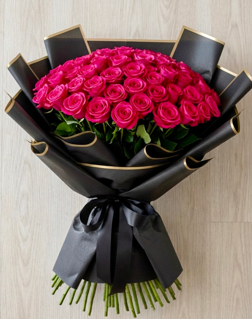 50 Hot Pink Roses Delivery Atlanta | Long Stem Rose Bouquet Same Day