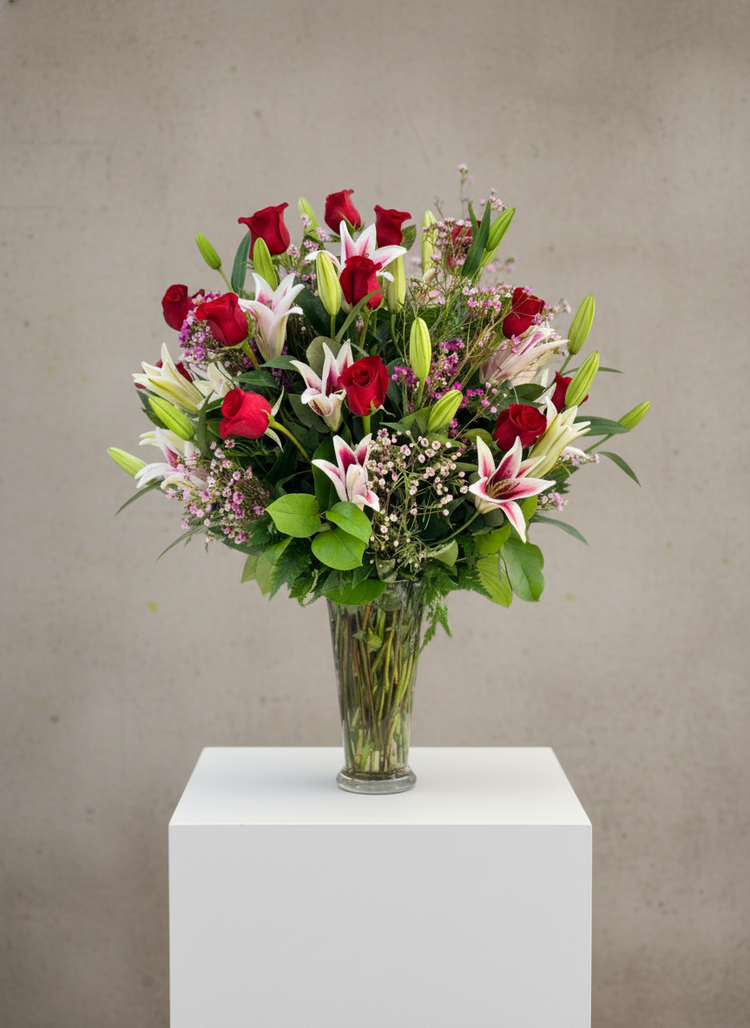 Red Roses & White Lilies Delivery Atlanta | Grand Passion Elegance
